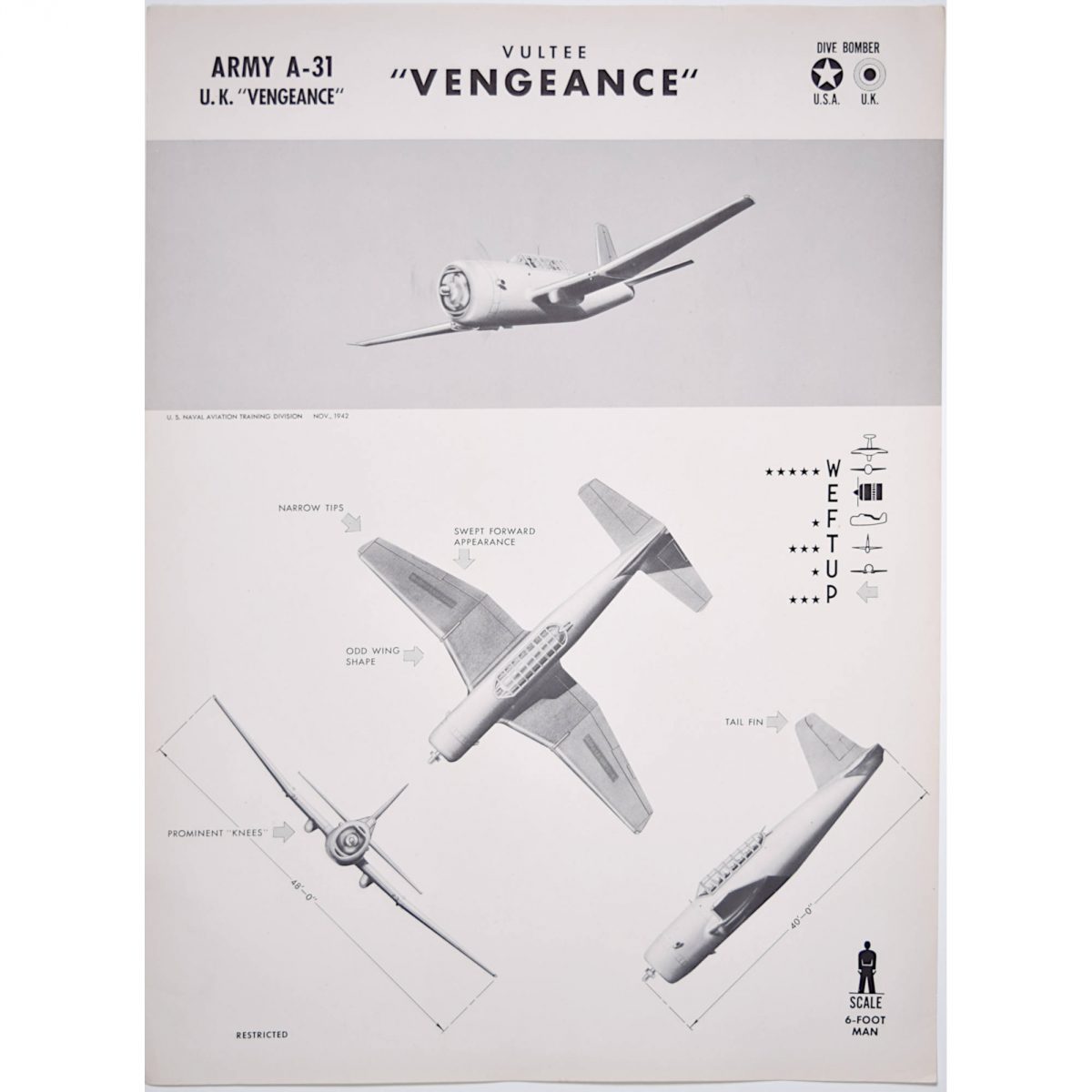1943 Vultee Vengeance airplane recognition poster US Navy - Manning ...