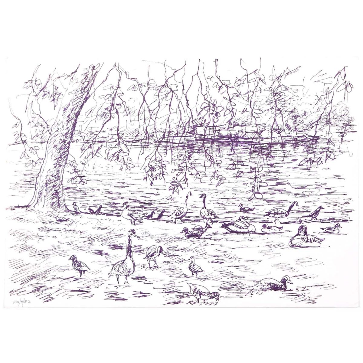 Derrick Sayer Ducks for Beverley Nichols Cats ABS Pen and Ink Sketch ...