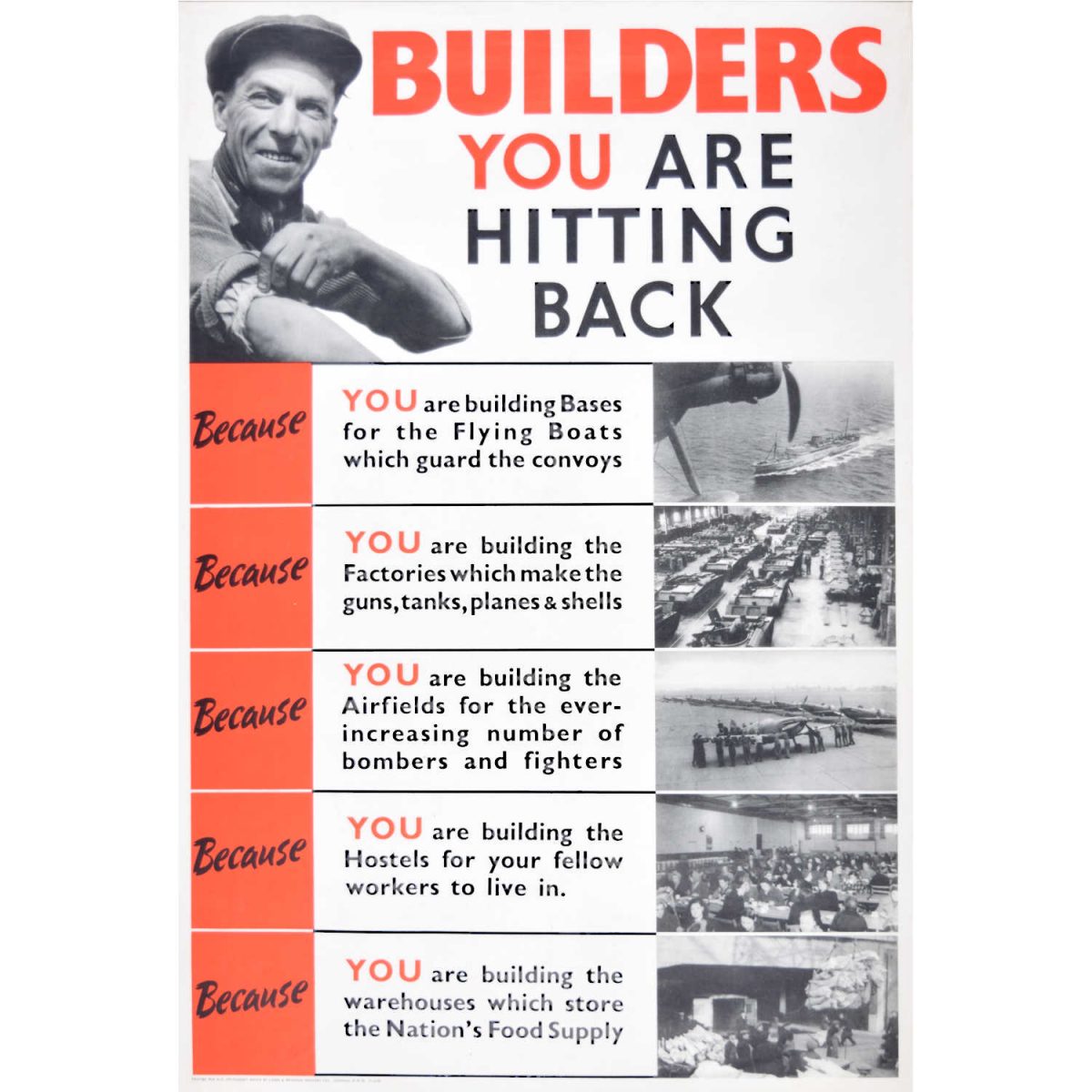 Builders YOU Are Hitting Back Original WW2 Motivational Poster (c.1940 ...