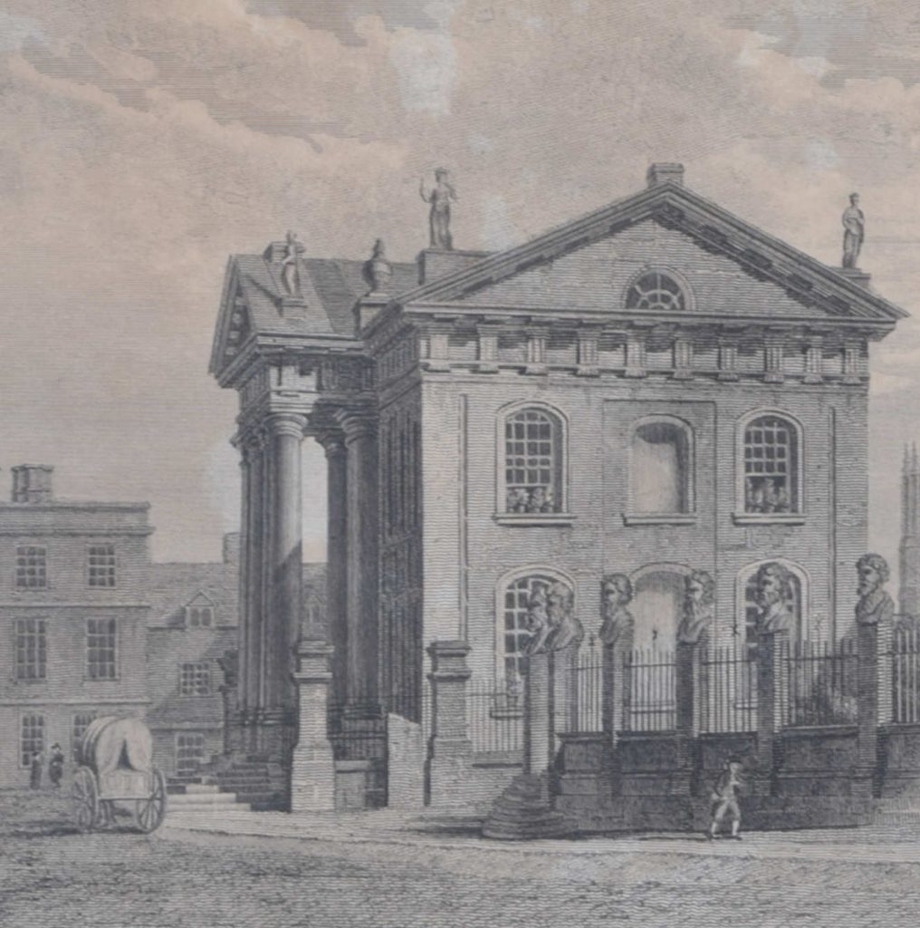 The Sheldonian and Clarendon, Broad Street, Oxford engraving by Basire