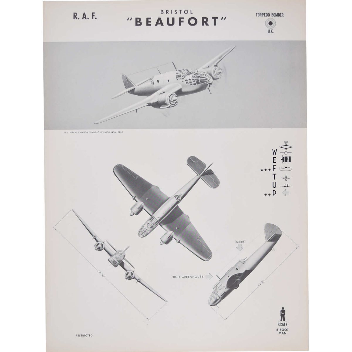 1942 Bristol ''Beaufort'' Torpedo Bomber USA WW2 aeroplane ...