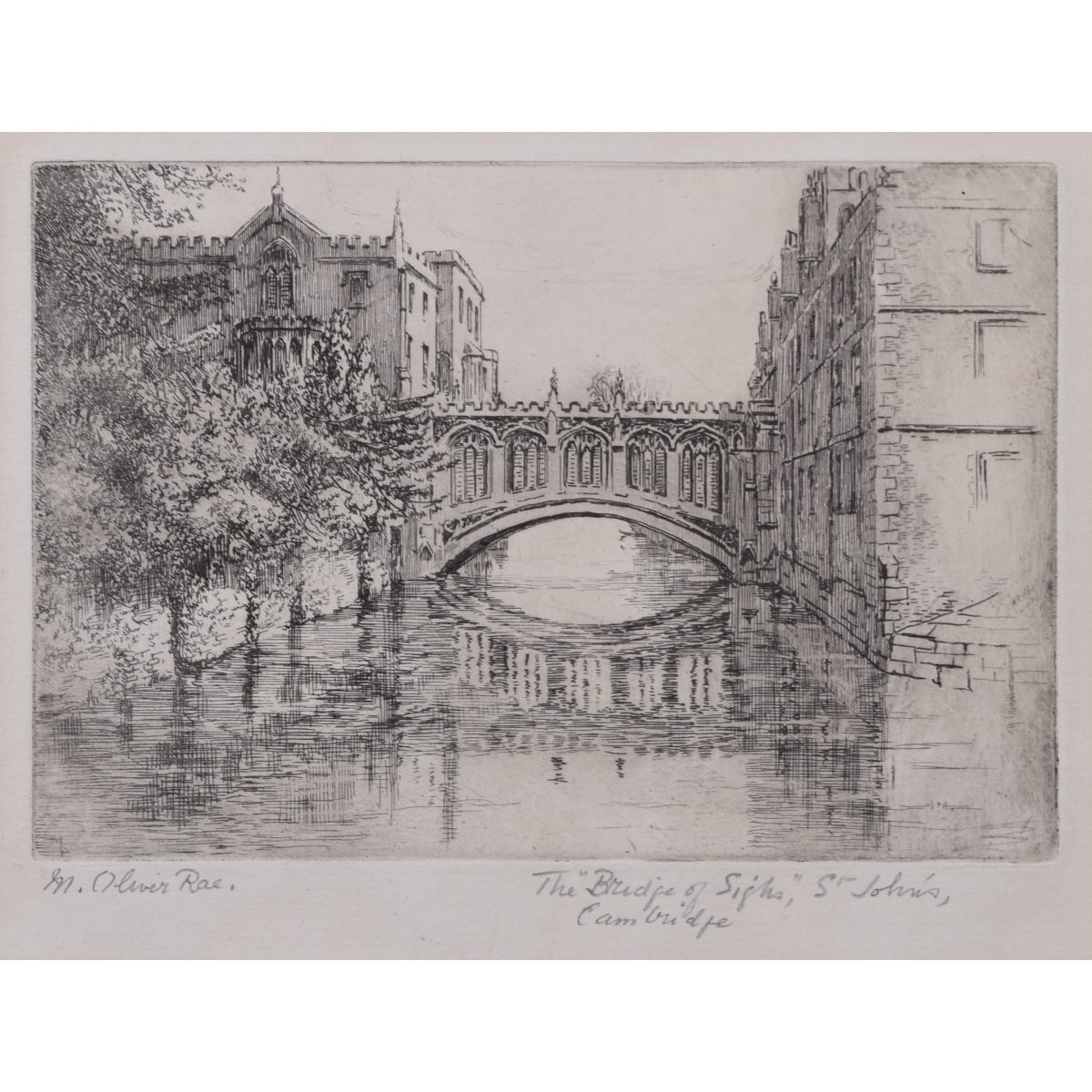 Bridge of Sighs, St John's College, Cambridge etching by Mabel Oliver Rae
