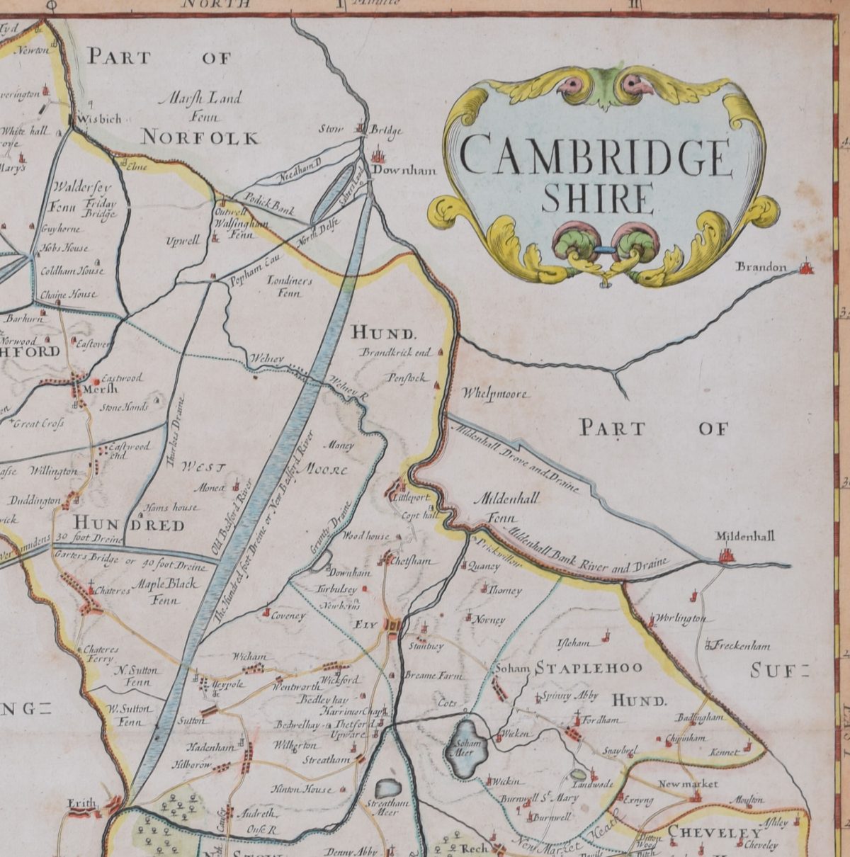 Map of Cambridge 18th century engraving by Sutton Nichols