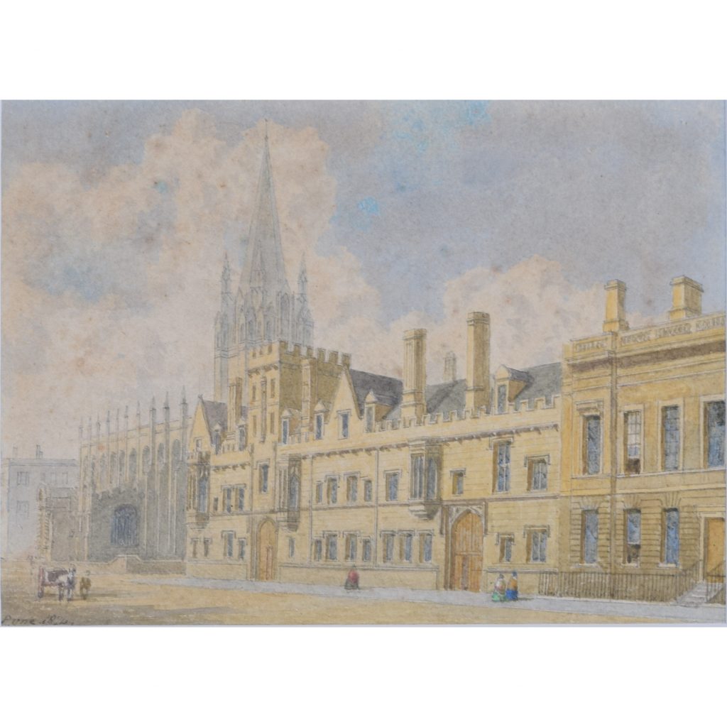Oxford High Street with St Mary's Church Spire watercolour by George Pyne