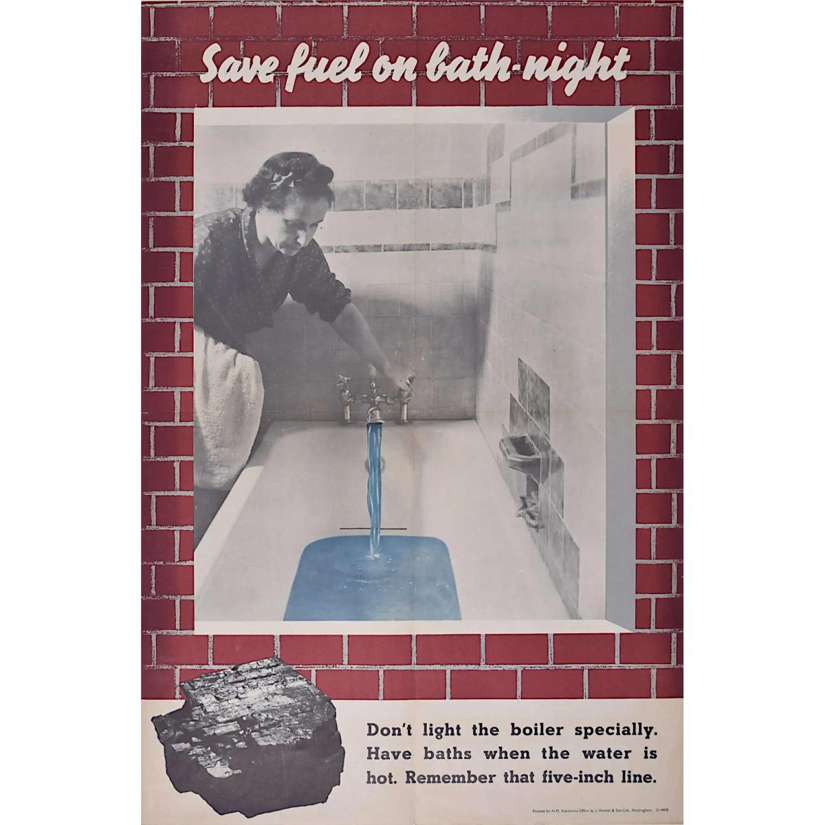 World War 2 coal saving poster 'Save Fuel on Bath Night' by Beverley Pick