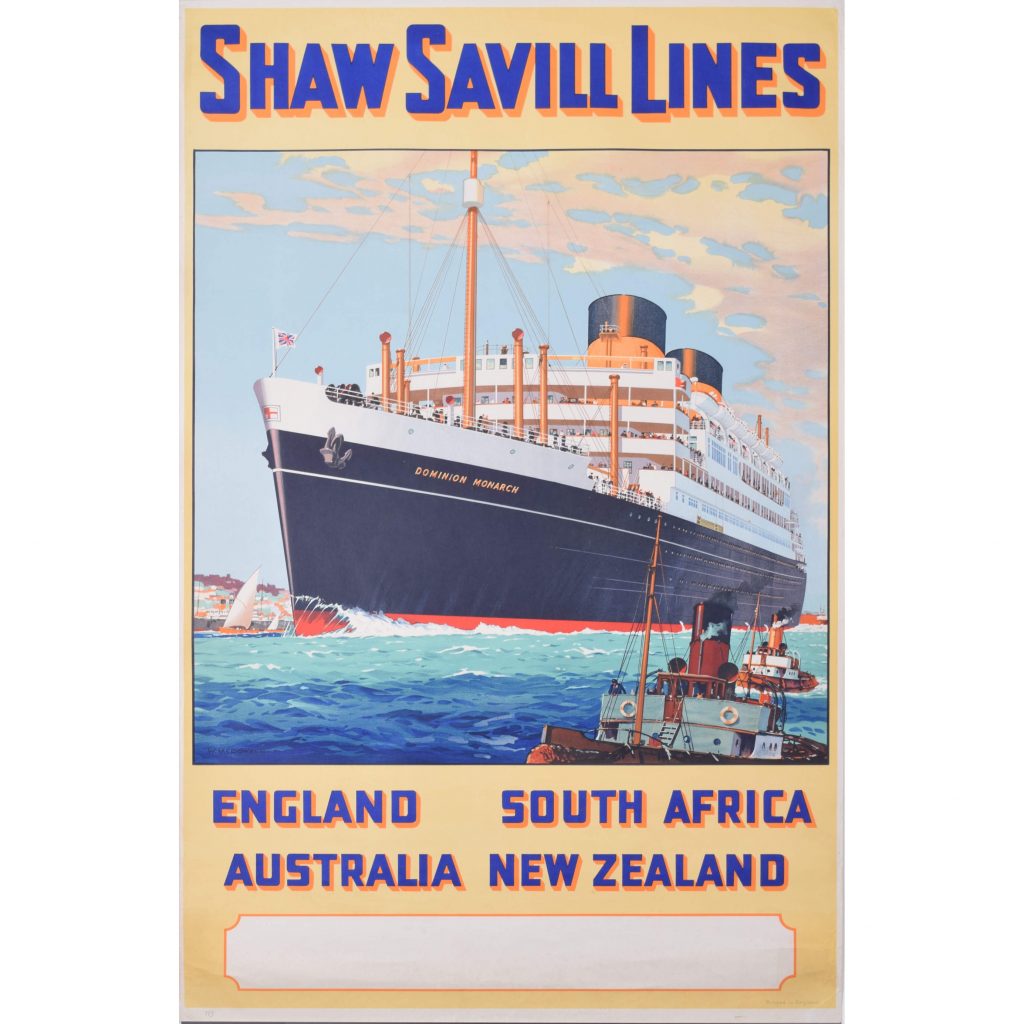 Shaw Savill Lines - Dominion Monarch original vintage poster by William ...
