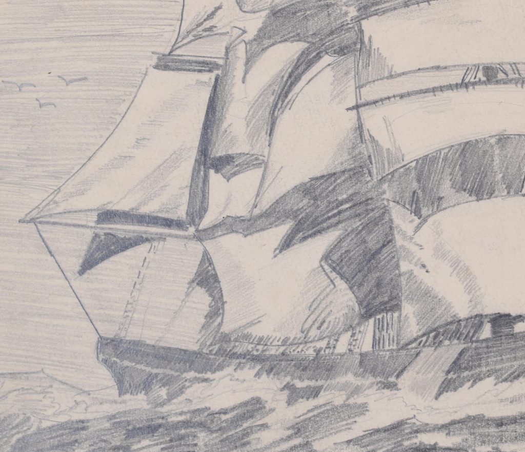 Sailing ship drawing by Gerald Mac Spink - Manning Fine Art