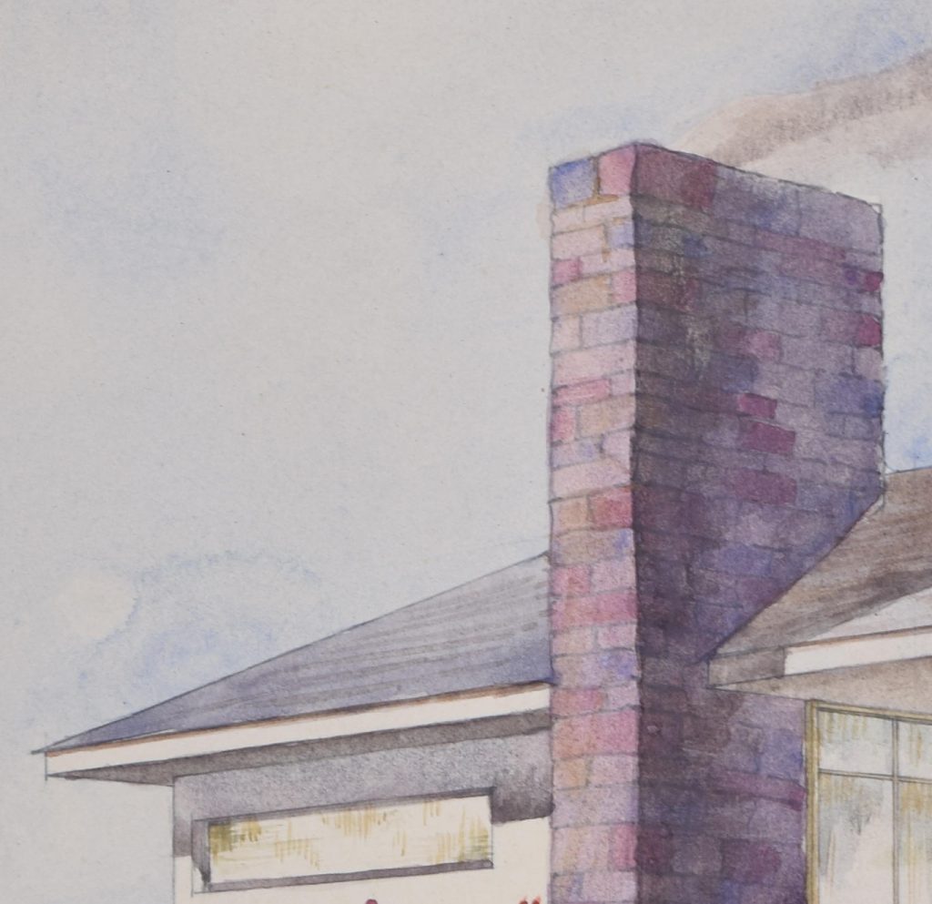 Modernist Beach House architectural design watercolour by S Clapham