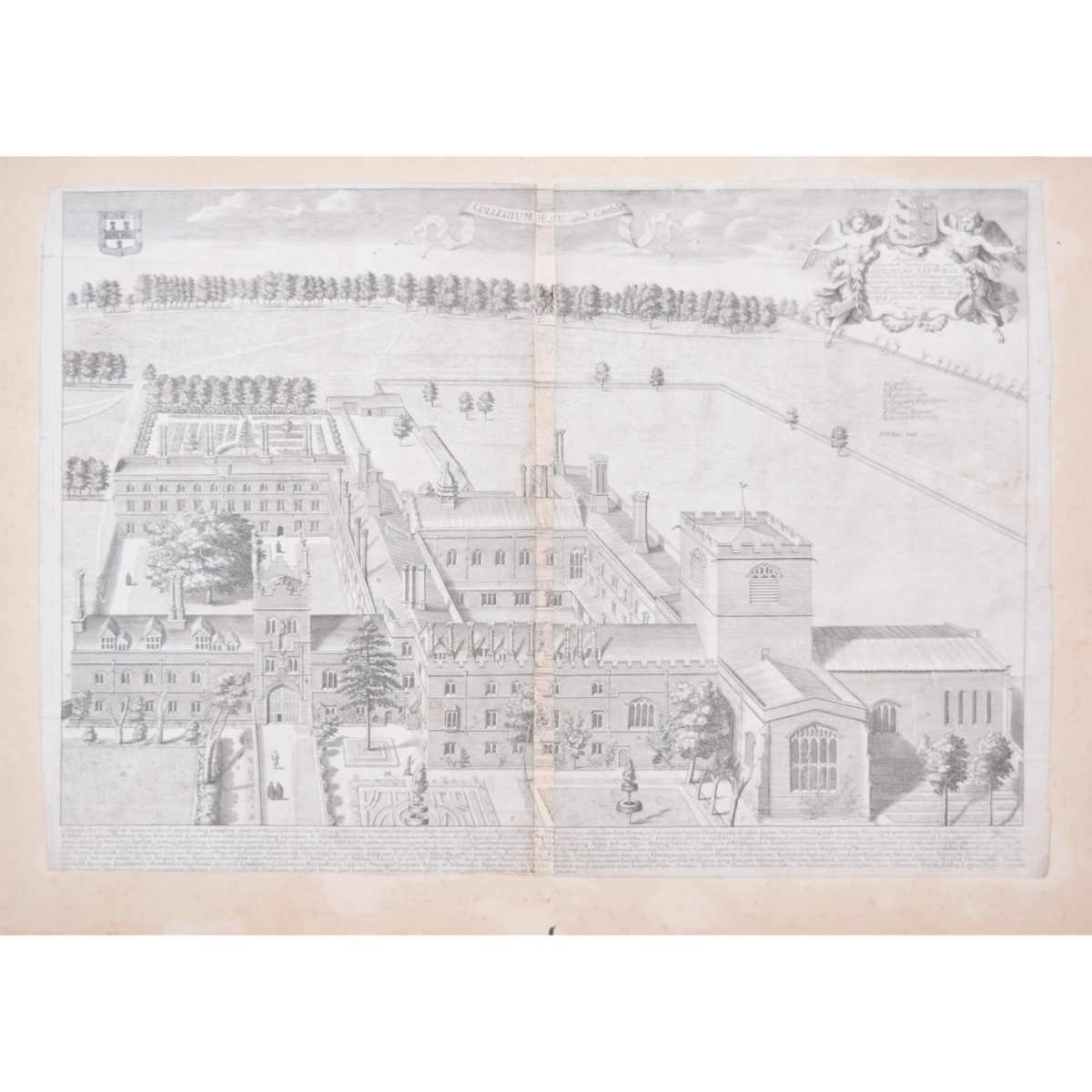 Jesus College, Cambridge engraving by David Loggan