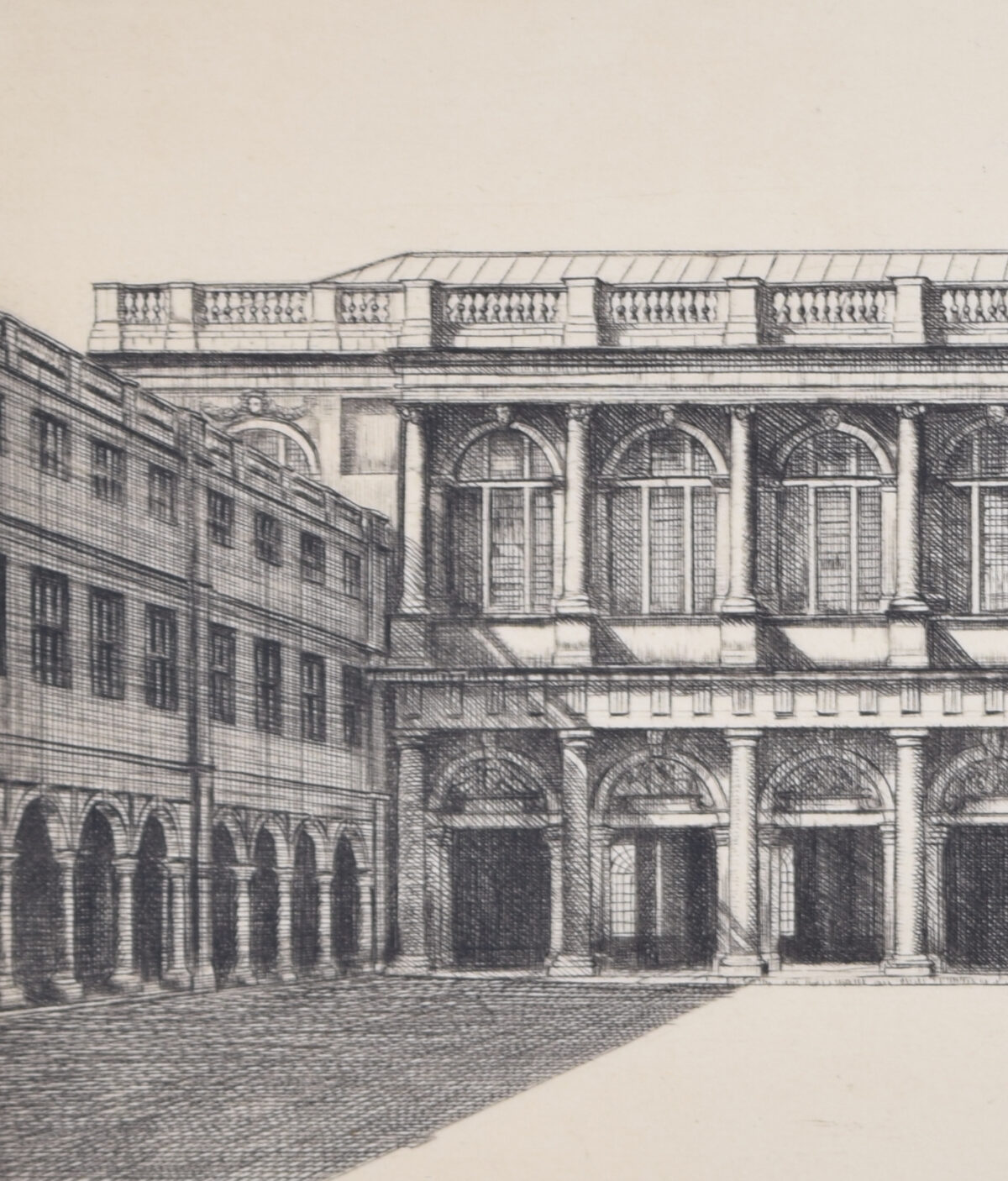 The Wren Library, Trinity College, Cambridge etching by Alfred Blundell