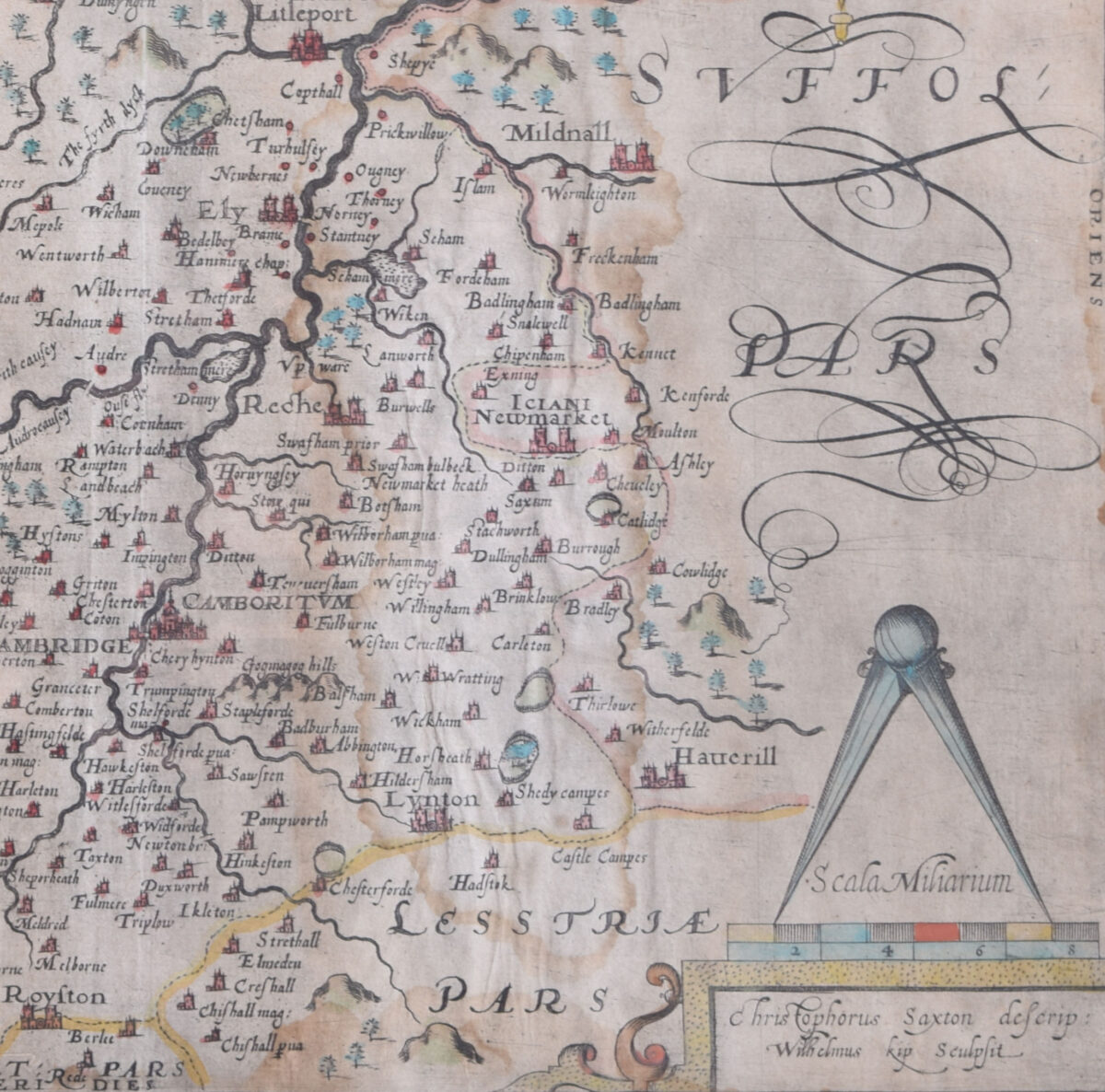 Cambridgeshire map 17th century engraving by Kip after Saxton - Manning ...