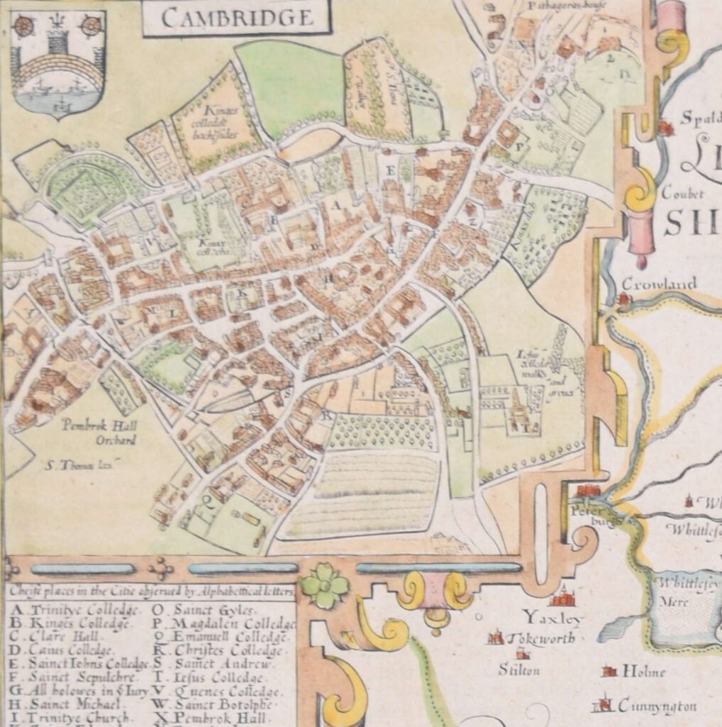 Cambridgeshire map 17th century engraving by John Speed