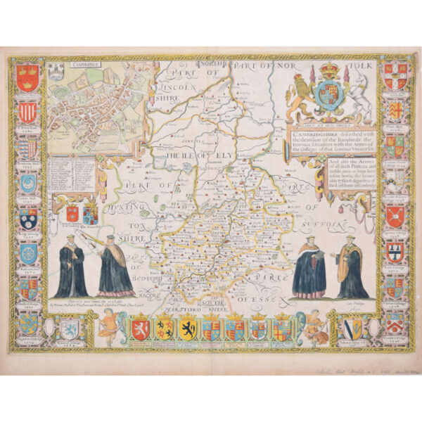Cambridgeshire map 17th century engraving by John Speed