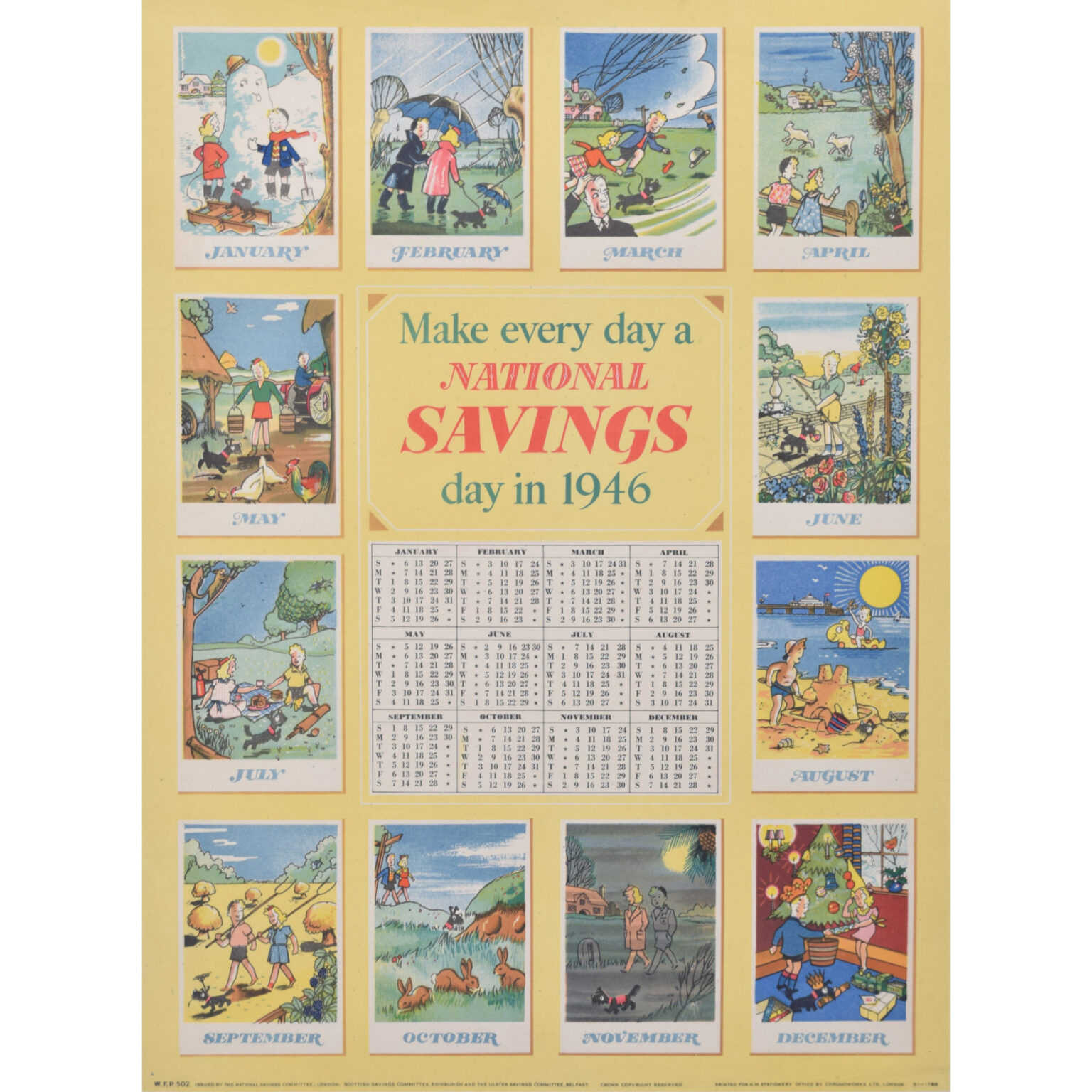 National Savings 1946 original vintage calendar poster - Manning Fine Art
